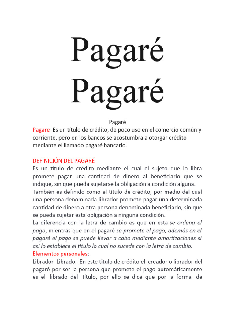 Pagaré | PDF | Pagaré | Instrumento negociable