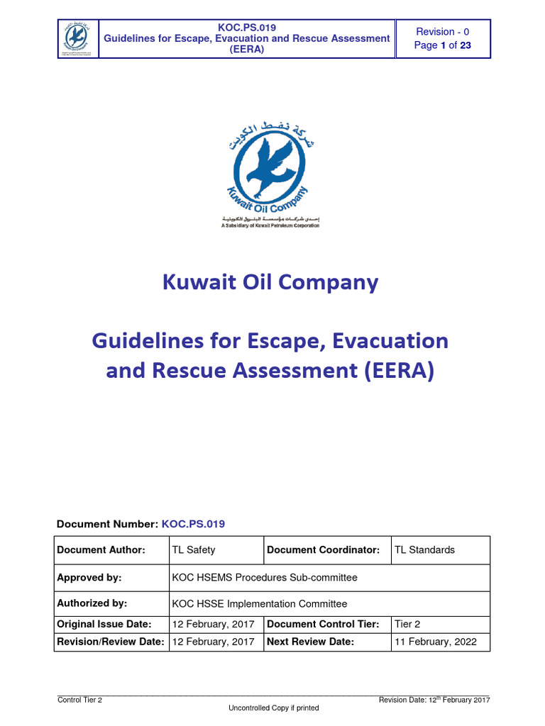 KOC.PS.019 - Guidelines for Escape, Evacuation and Rescue Assessment (EERA) | PDF | Blowout ...