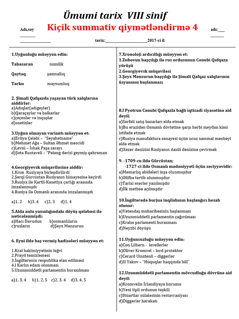 VIII Sinif ÜT-KSQ - 4 | PDF