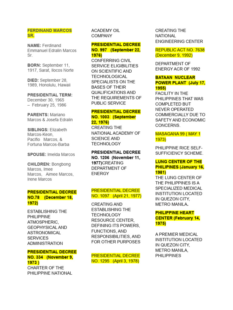 Ferdinand Marcos SR | Download Free PDF | Corazon Aquino | Philippines