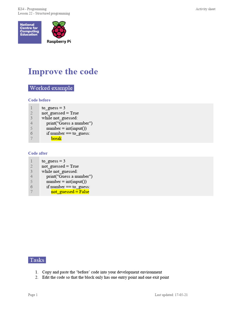 A1worksheetÔÇôimprovethecode Pdf Computer Programming Computing