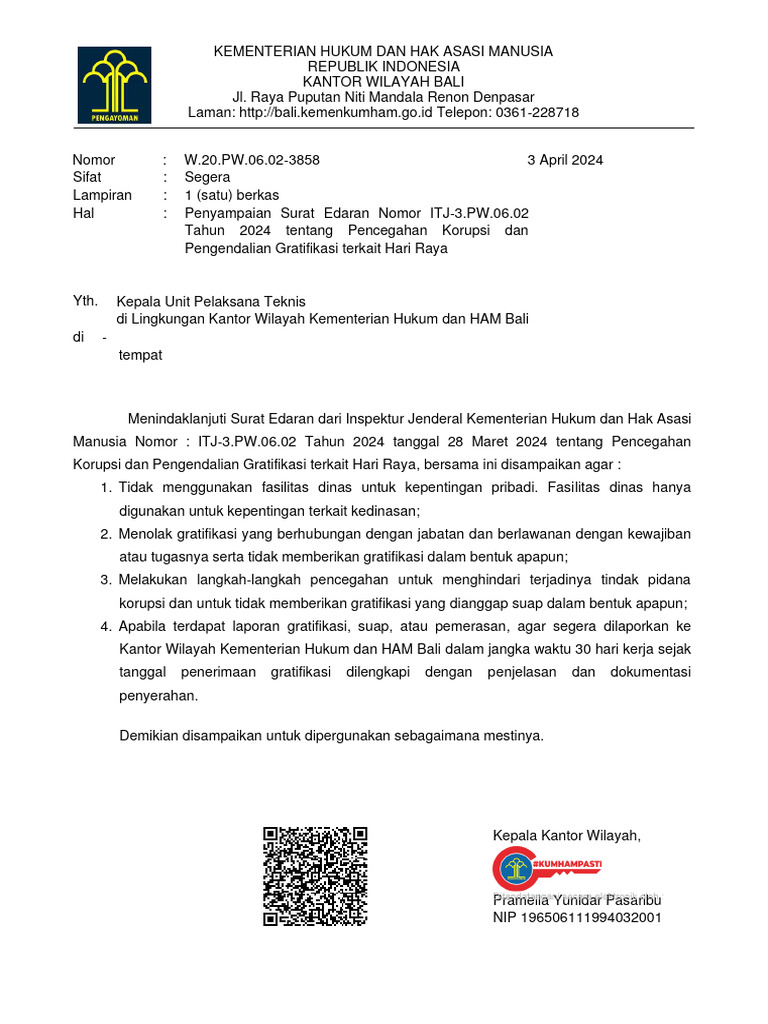 Penyampaian Surat Edaran Nomor ITJ-3.PW.06.02 | PDF | Hukum