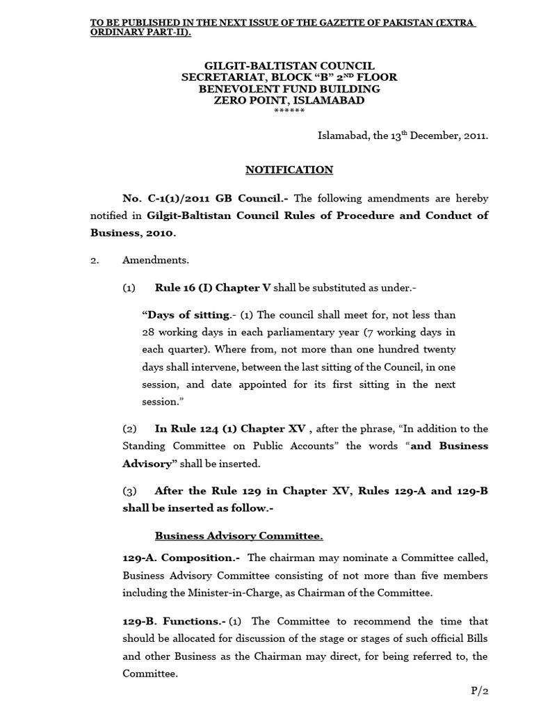 Notification of Amendments in GB Council Rules of Procedure & Conduct of Business, 2011 | PDF ...