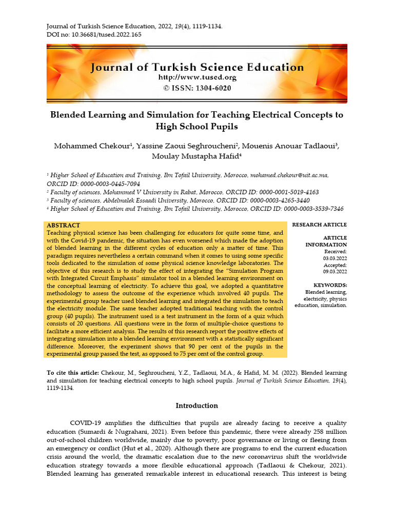 Blended Learning and Simulation For Teaching Electrical Concepts To High School Pupils ...