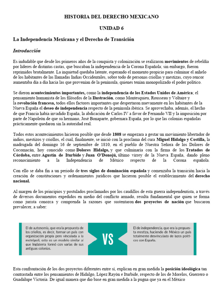 LA INDEPENDENCIA MEXICANA Y EL DERECHO DE TRANSICION UNIDAD 6 HDM | PDF | España | Nueva españa