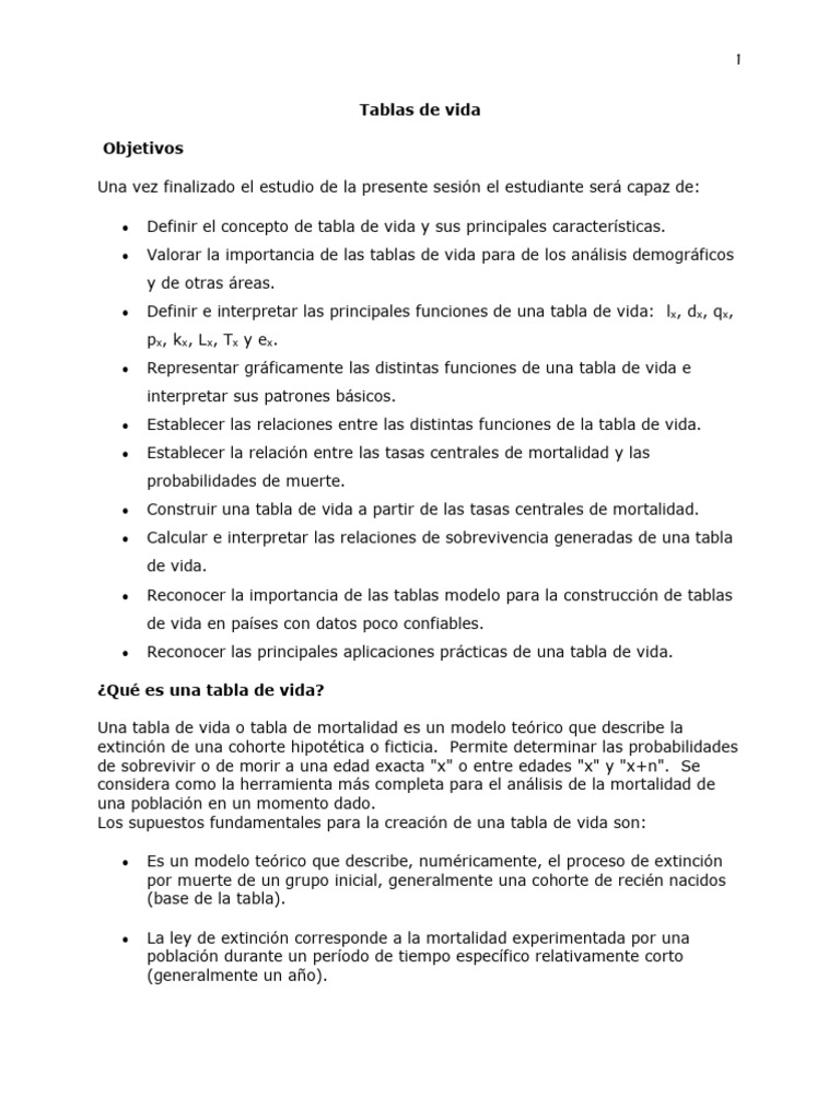 Tablas de Vida | Descargar gratis PDF | Tasa de mortalidad | Estadísticas aplicadas