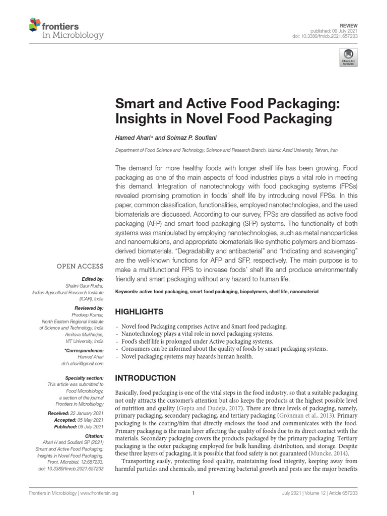 Smart and Active Food Packaging Insights in Novel | PDF ...