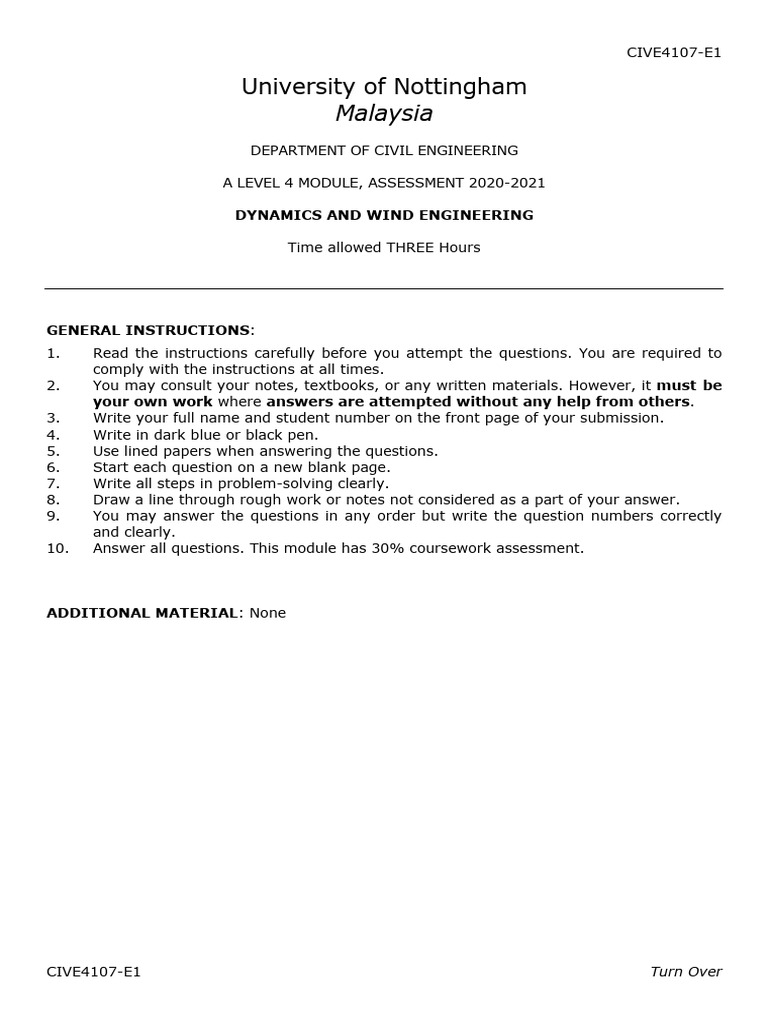 CIVE4107 Exam Paper 2020-21 | PDF | Wound | Turbulence