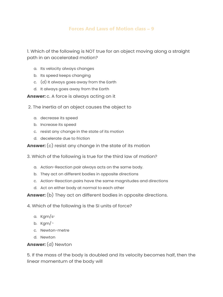 Forces And Laws of Motion class | PDF | Force | Newton's Laws Of Motion