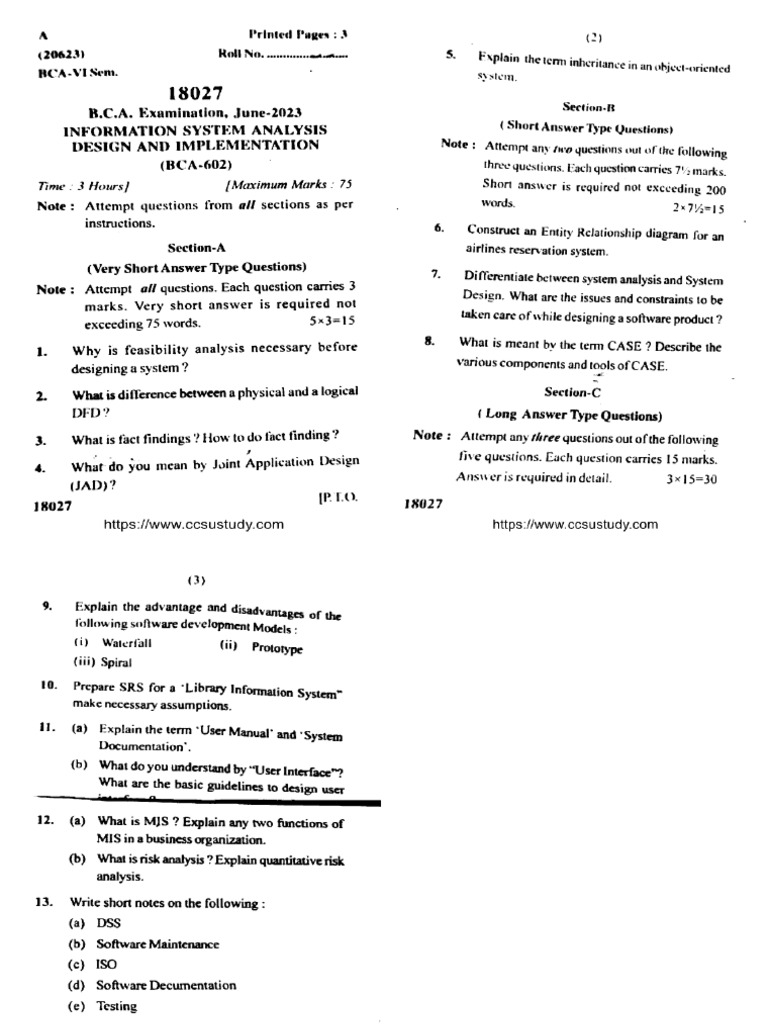 Bca 6 Sem Information System Analysis Design and Implementation 18027 ...