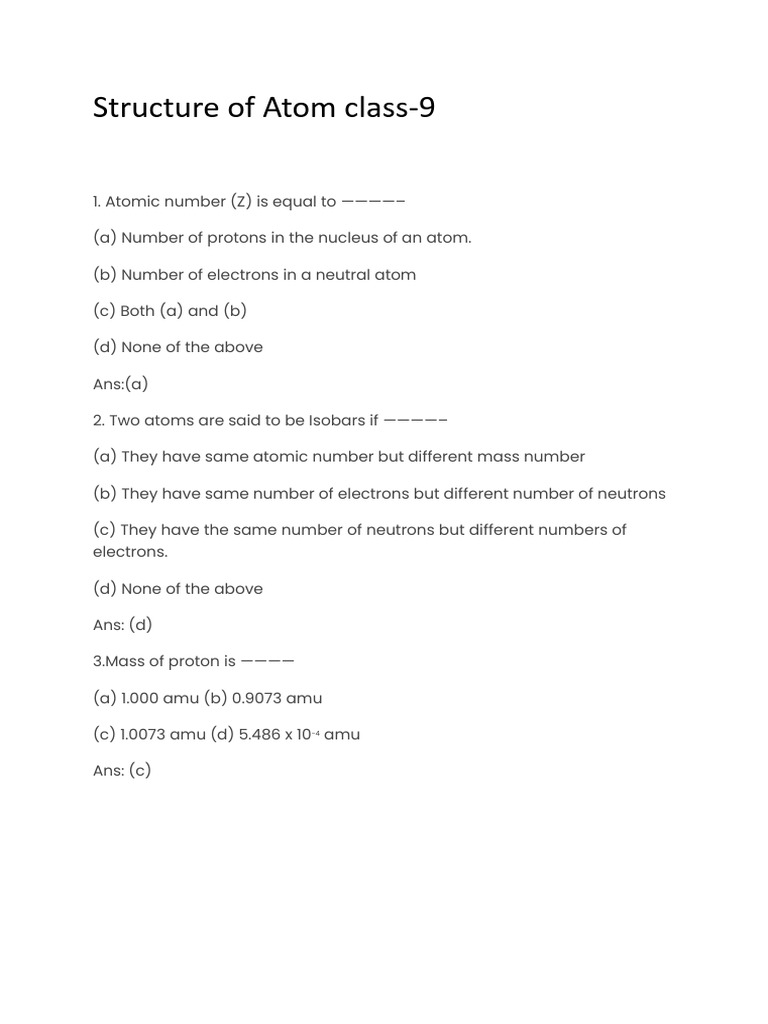 Structure of Atom Class | PDF | Atomic Nucleus | Atoms