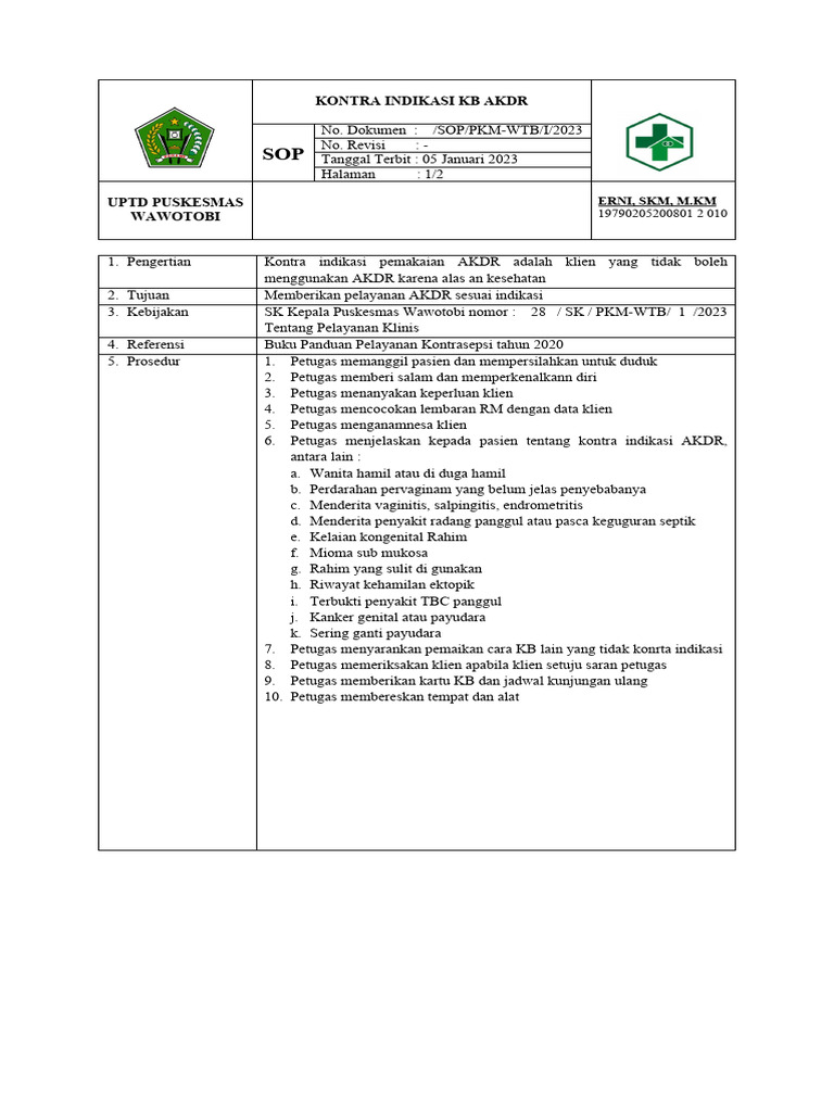 Kontraindikasi KB AKDR | PDF