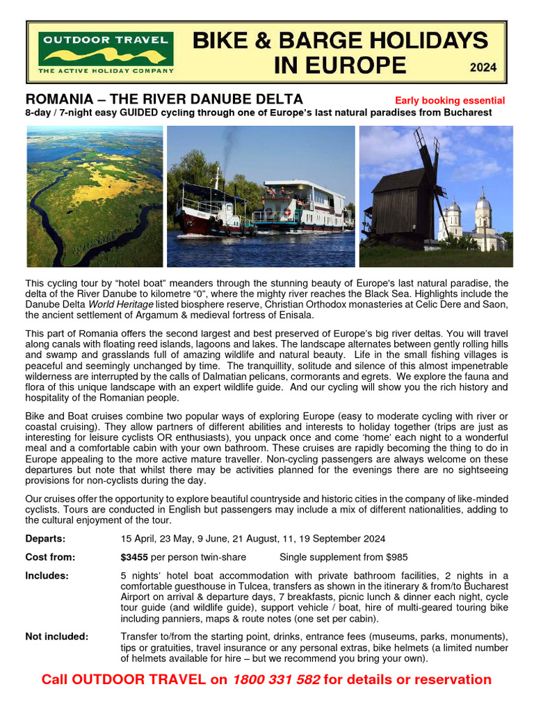 Romania Bike Barge Danube Delta Bike Barge R 2024 | PDF | Danube ...