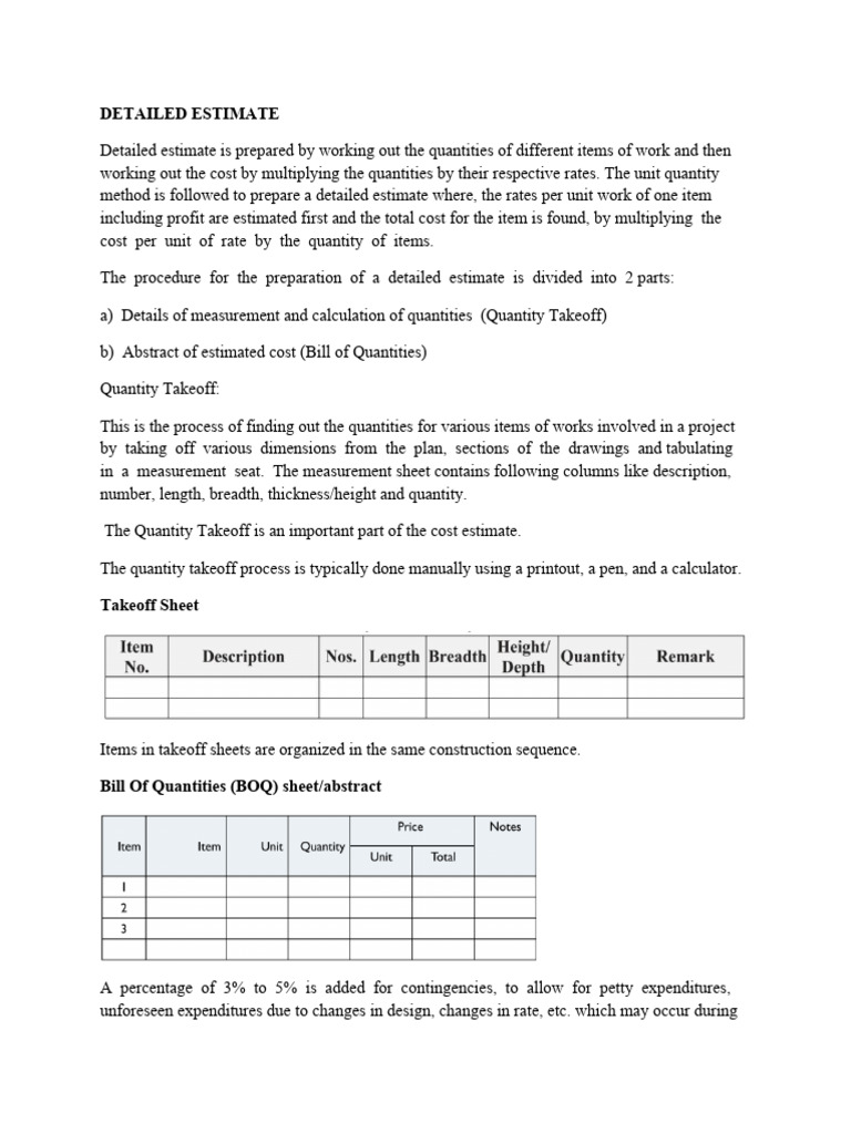 DETAILED ESTIMATE | PDF | Cost