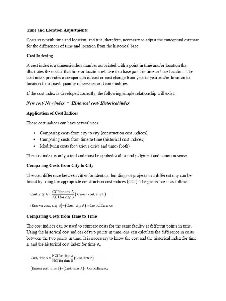 Cost Indexing for Construction Estimates | PDF