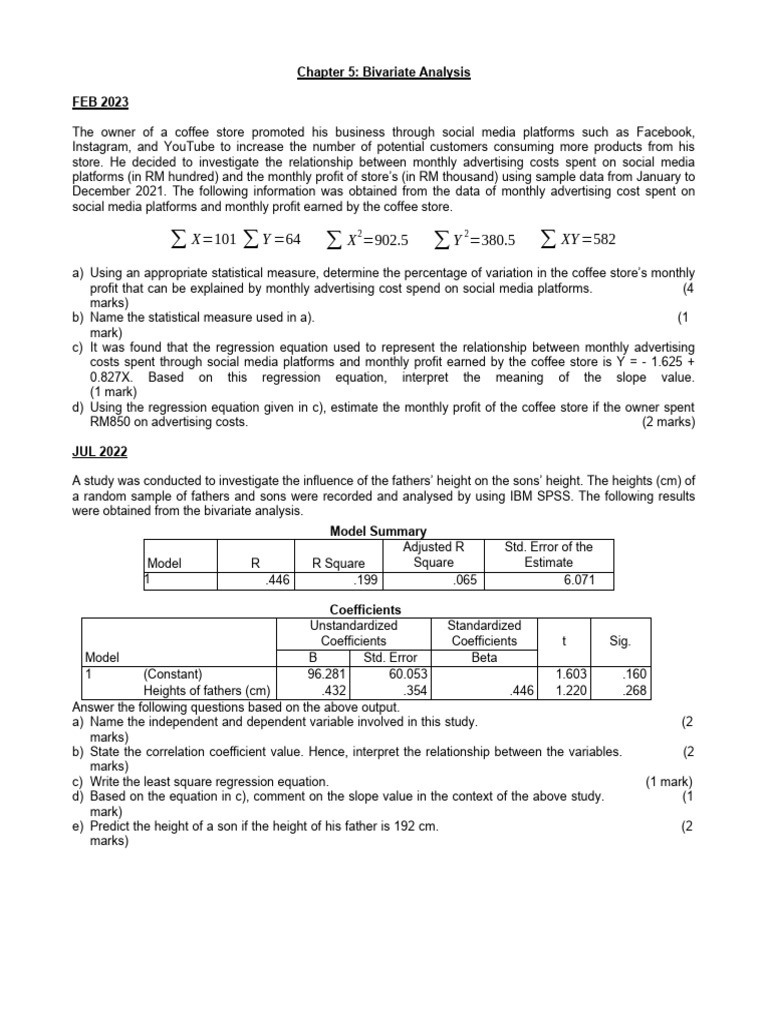 Tutorial Chapter 5 Bivariate Analysis | PDF | Coefficient Of Determination | Linear Regression
