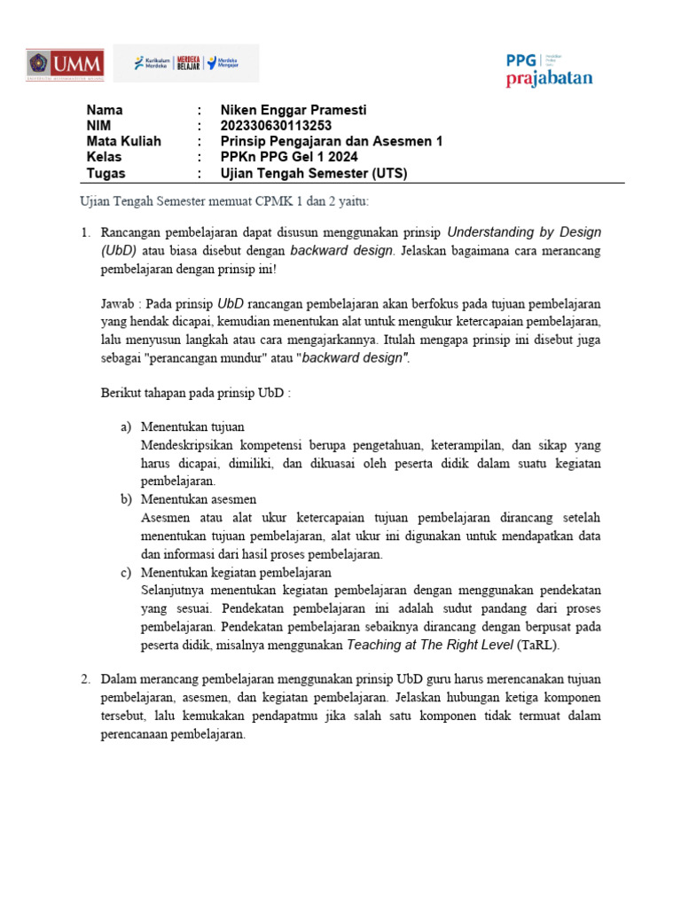 Ujian Tengah Semester (UTS) PPA 1 | PDF