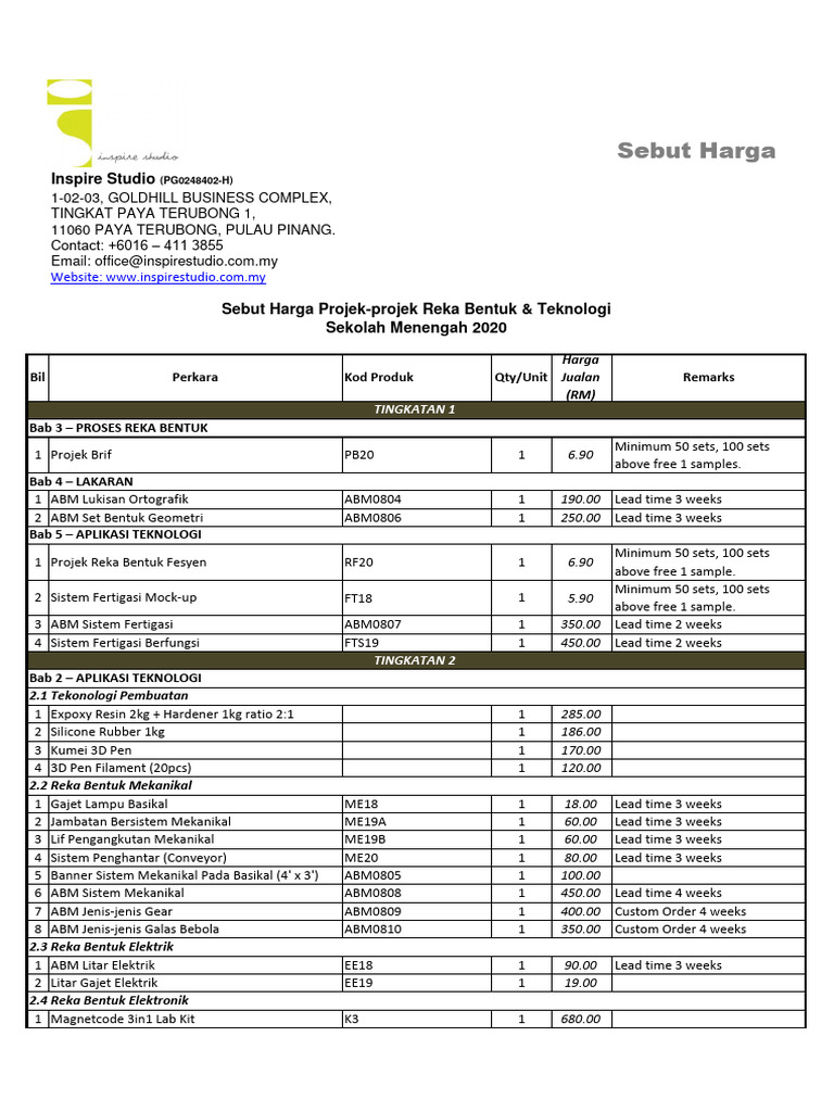 Sebut Harga RBT 2020 | PDF