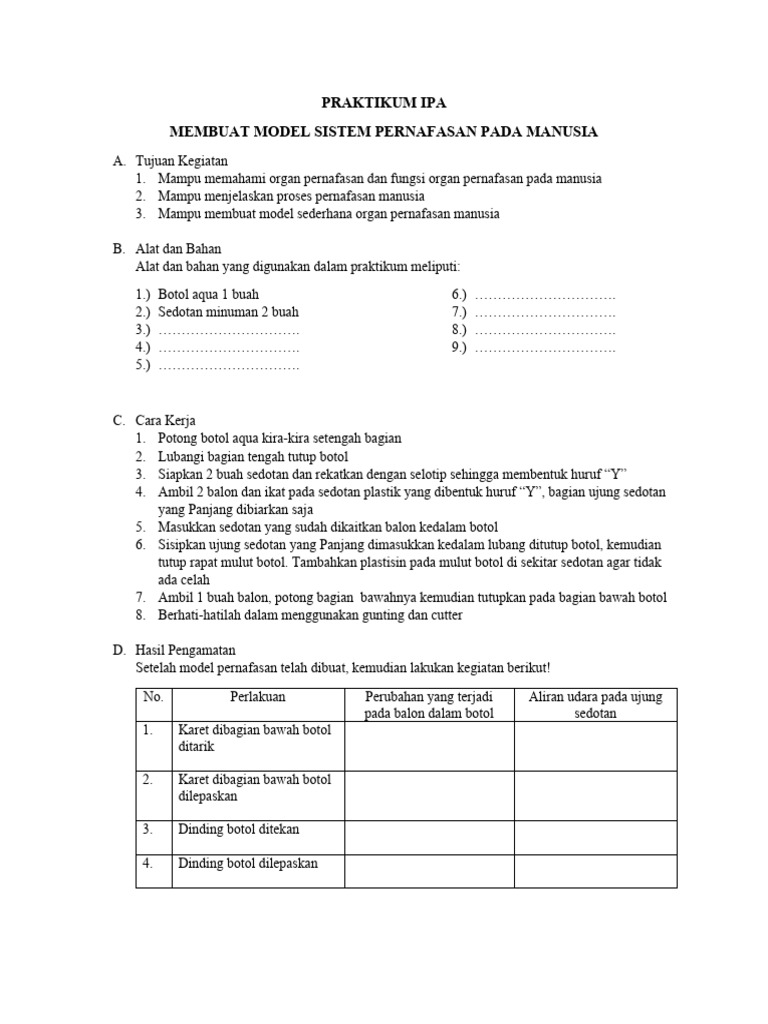 PRAKTIKUM IPA (LKPD Pernafasan) | PDF