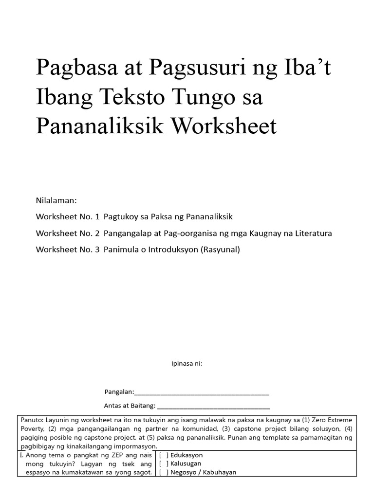 Q4 Pagbasa at Pagsusuri Worksheet WEEK1 3 | PDF