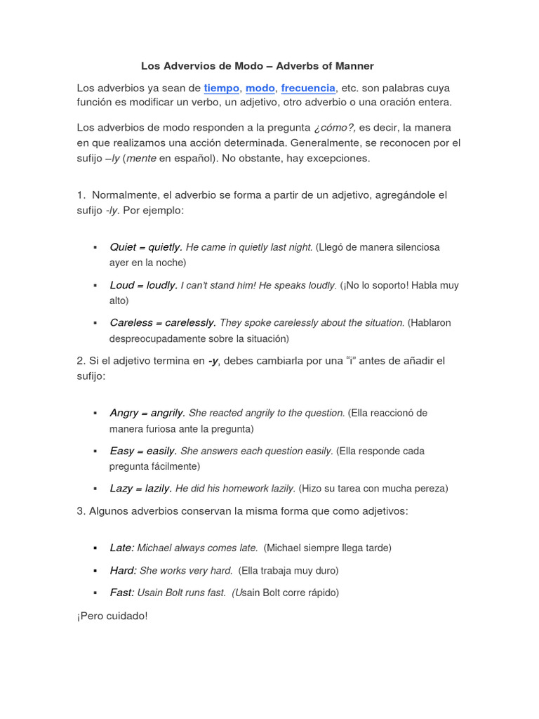 Adverbios de Modo en Inglés y Español | PDF | Adverbio | Gramática