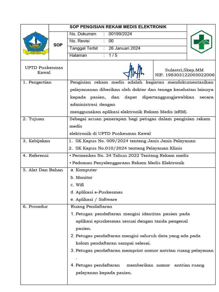4. SOP PENGISIAN REKAM MEDIK | PDF