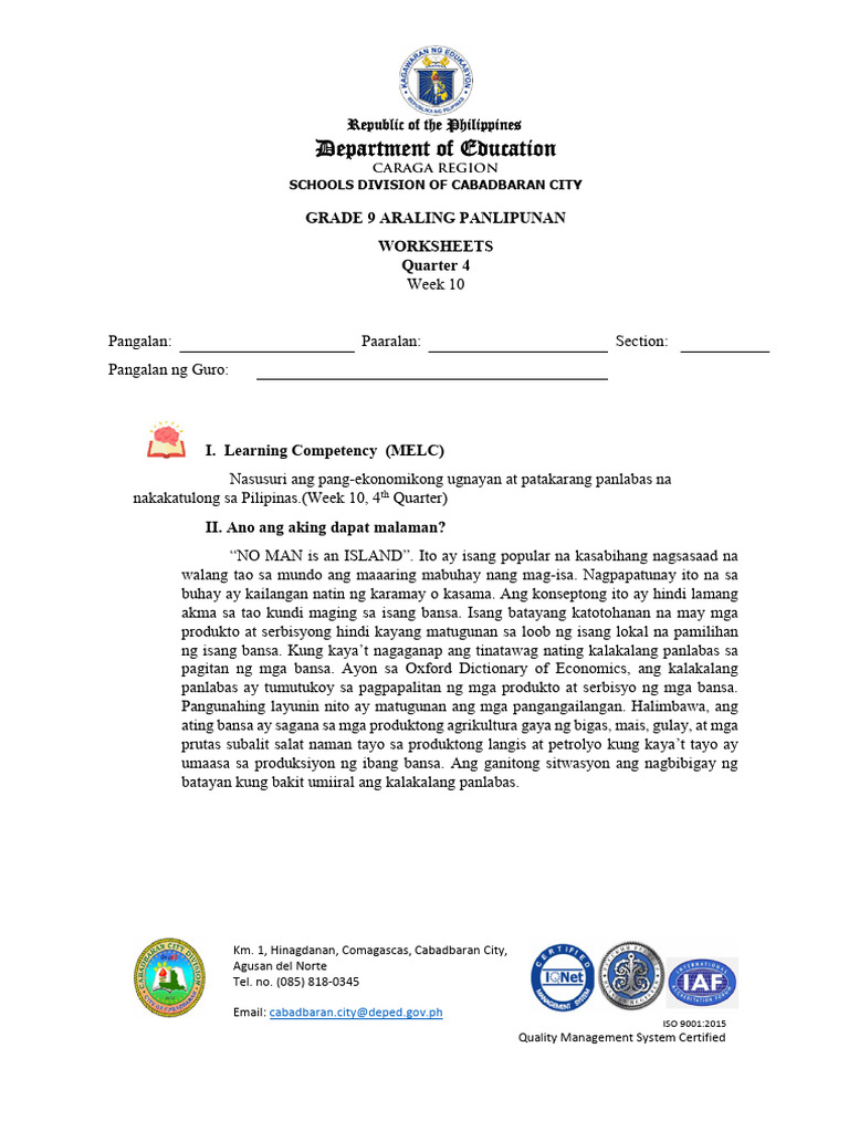 AP 9 Week 10 4TH Q. | PDF