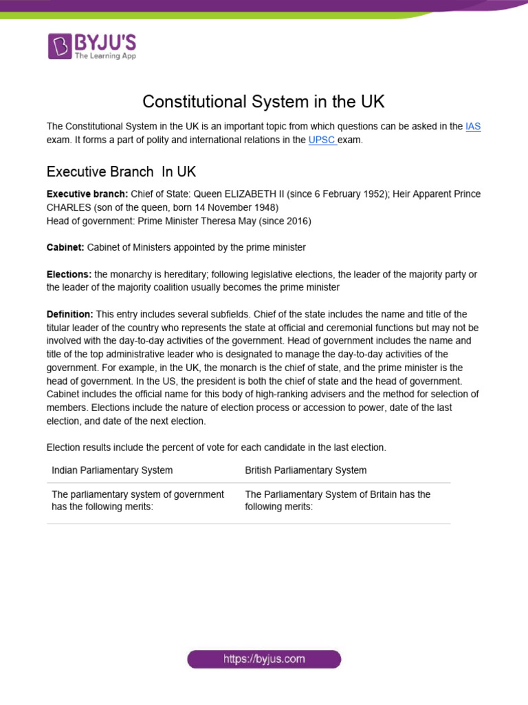 Constitutional System in the UK | PDF | House Of Lords | House Of ...
