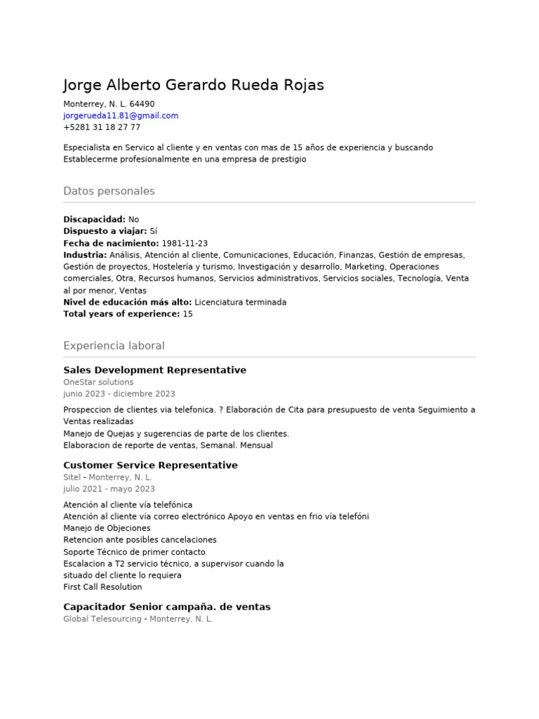 CV Jorge Rueda Enero 2024 | PDF | Business