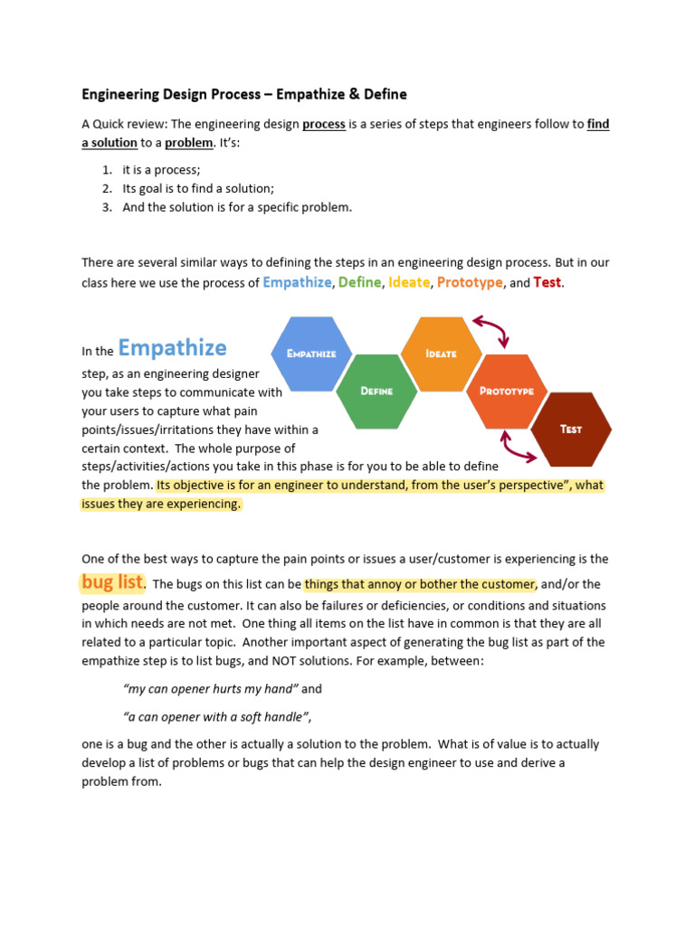 Engineering Design Process Reading Empathize Define 1 | Download Free PDF | Engineering Design ...