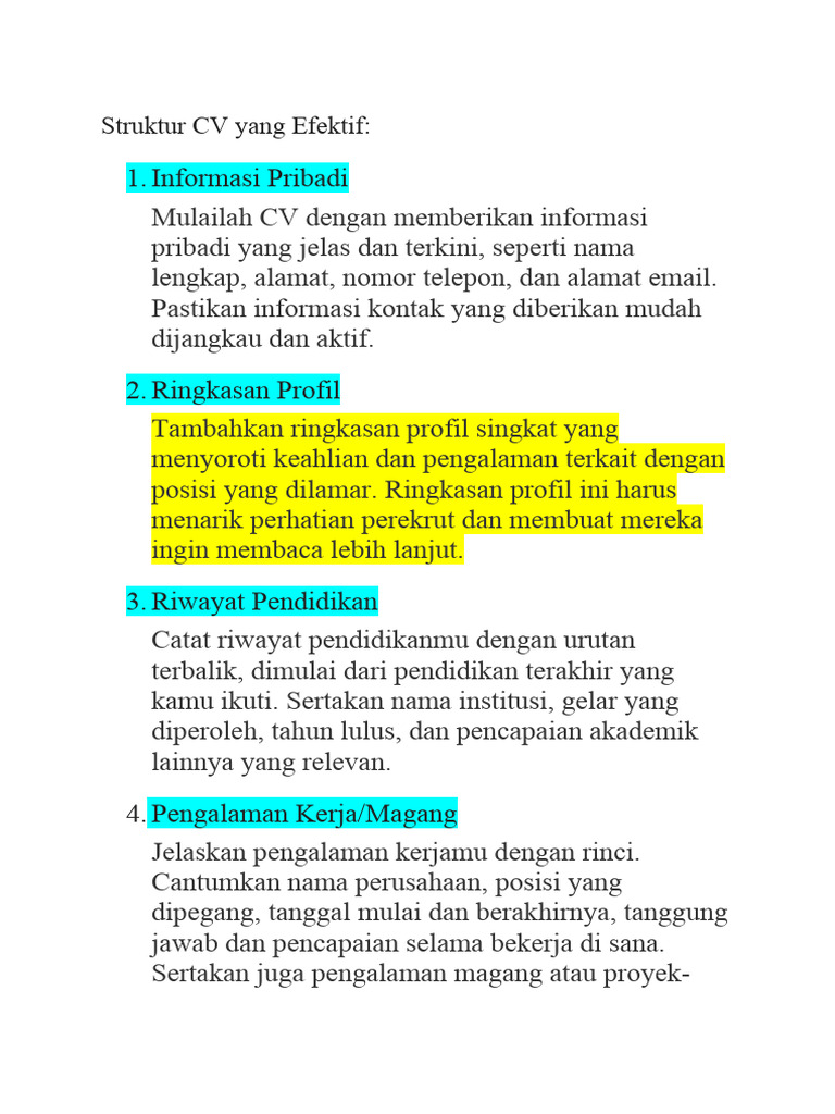 Struktur CV Yang Efektif | PDF