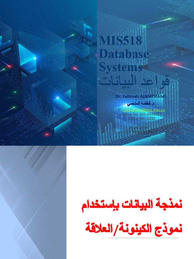المحاضرة الثالثة MIS518 Database System | PDF