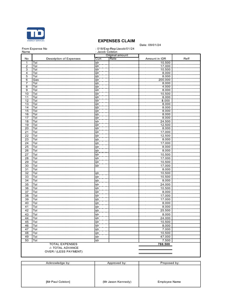 Expense Form For Company January Sample | PDF | Indonesian Rupiah ...