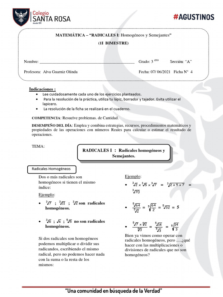 Homogenización de Radicales Matemáticos | PDF | Matemáticas | Aritmética