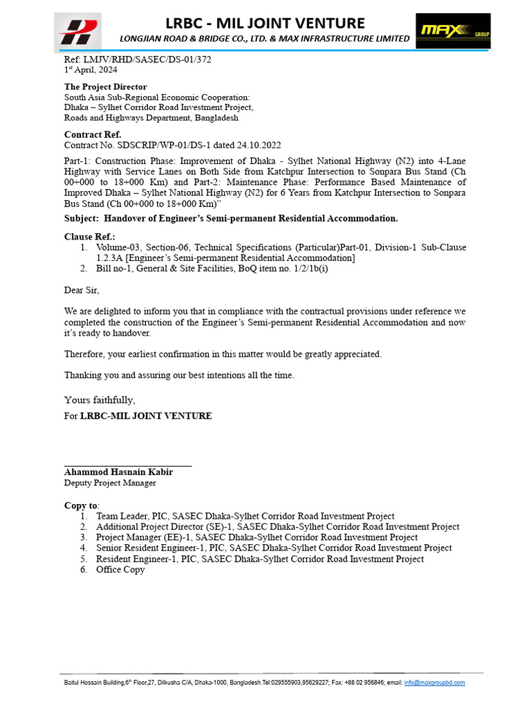 XXX - LMJV-RHD-SASEC-DS-01 - Handover of Engineer's Semi-Permanent Residential Accommodation ...