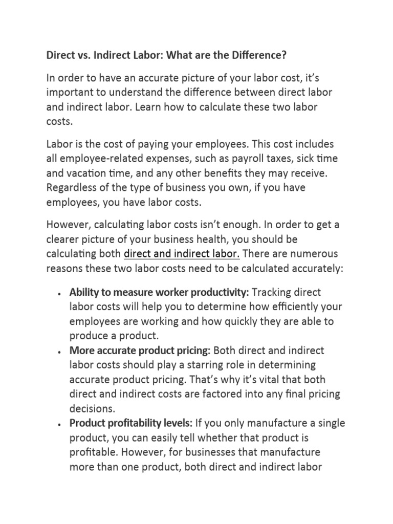 Direct Vs Indirect Labor | PDF | Labour Economics | Payroll