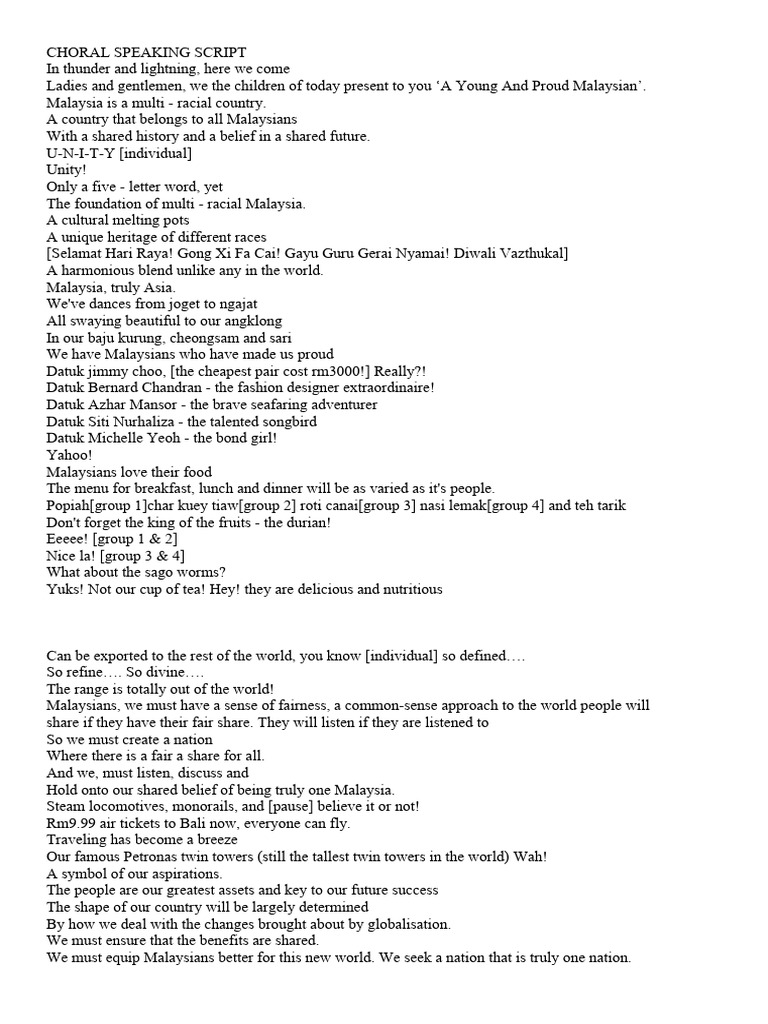 Choral Speaking Script | PDF