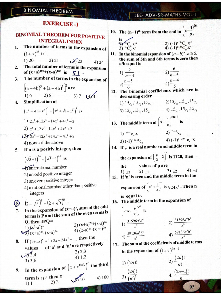 Binomial Theorem Ex-1 | PDF