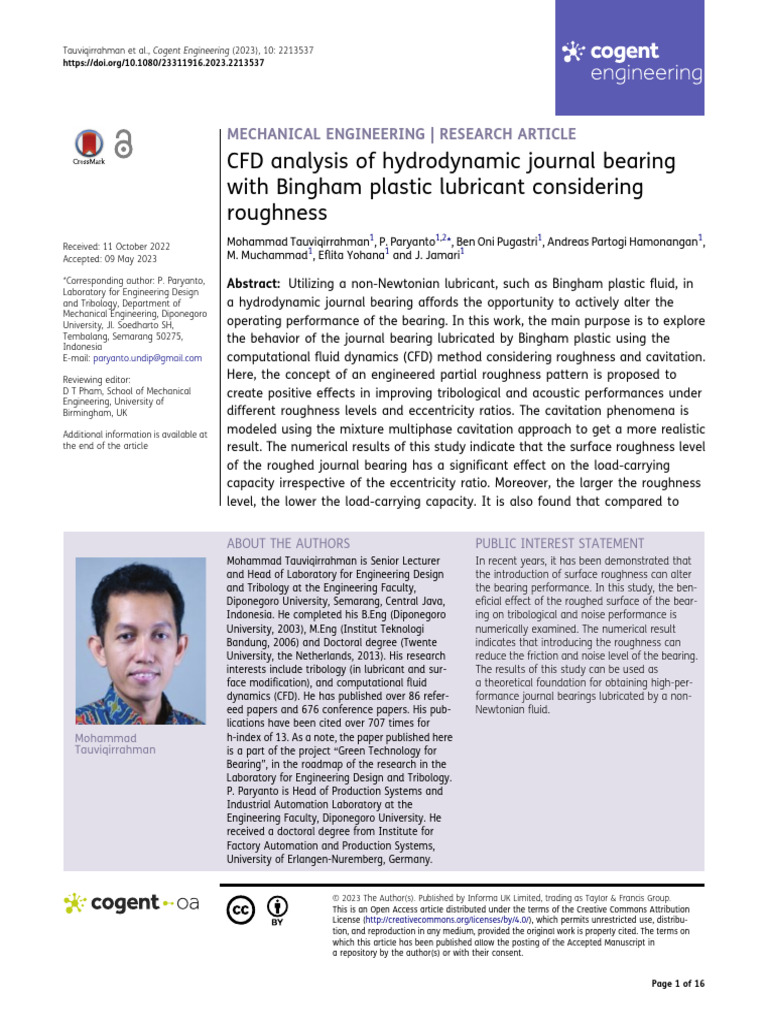 CFD Analysis of Hydrodynamic Journal Bearing With | PDF | Bearing ...