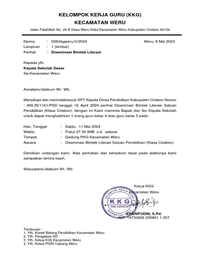 Surat Undangan Diseminasi Literasi Kec Weru | PDF