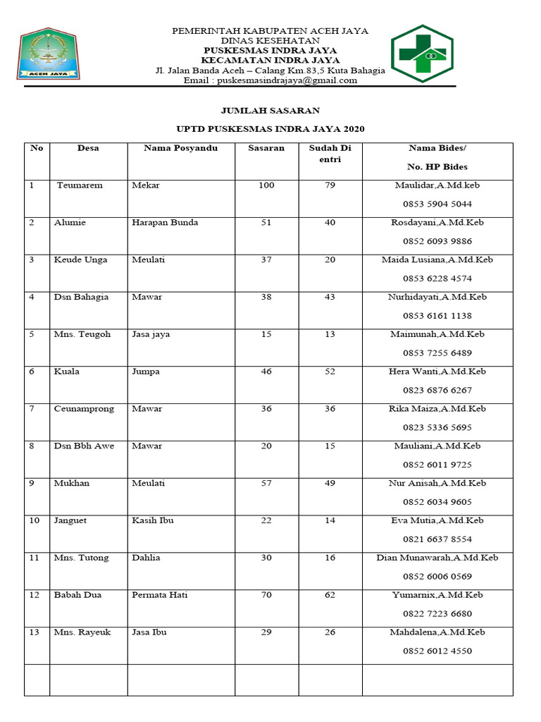 Data Posyandu UPTd Puskesmas Indra Jaya | PDF