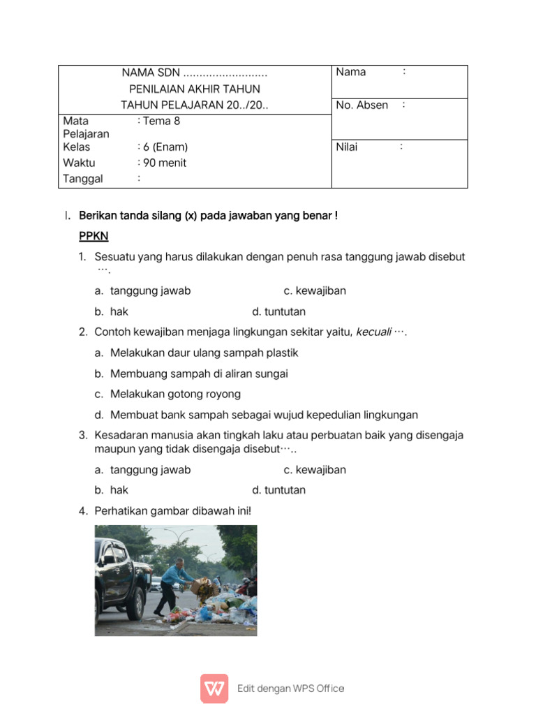 SOAL PAT Tema 8 | PDF | Seni & Disiplin Bahasa | Kajian Bahasa Asing