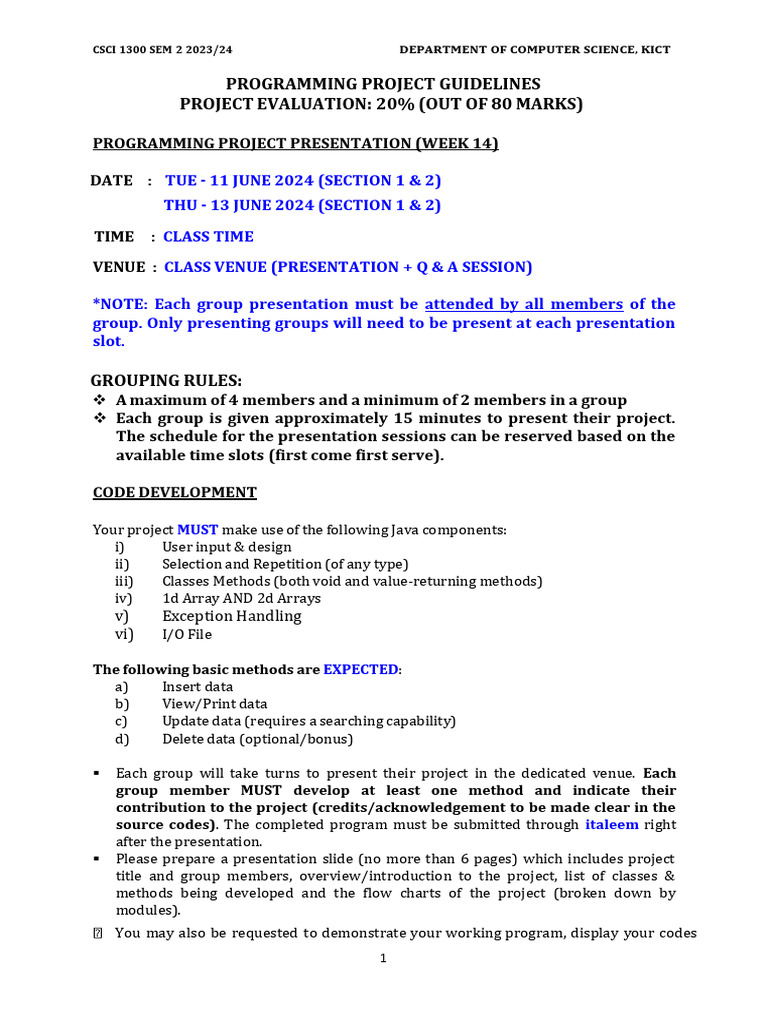 Csci 1300 Sem2 2023-24 Project Guidelines Updated-1 | PDF | Computer File | Computer Program
