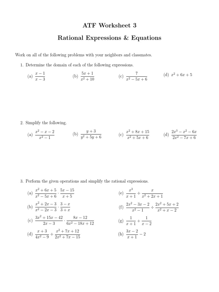 Rational Expressions & Equations Worksheet | PDF | Equations | Mathematical Objects