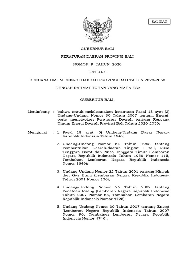 Perda 9 Tahun 2020 Tentang Rued Bali | PDF