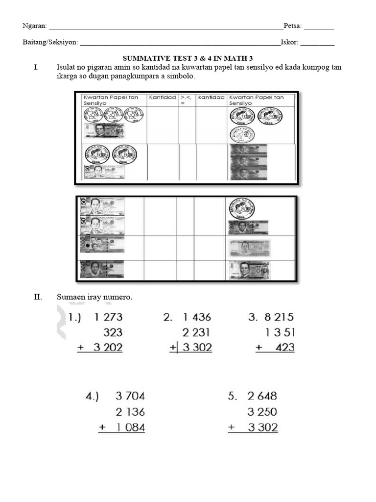 Q1-Summative Test 3&4 in Math, Science Esp | PDF