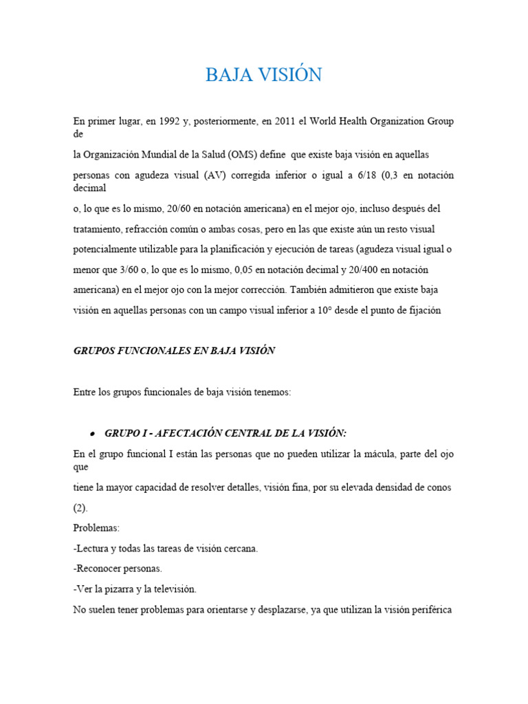 Grupos Funcionales de Baja Visión | PDF | Ojo humano | Percepción visual