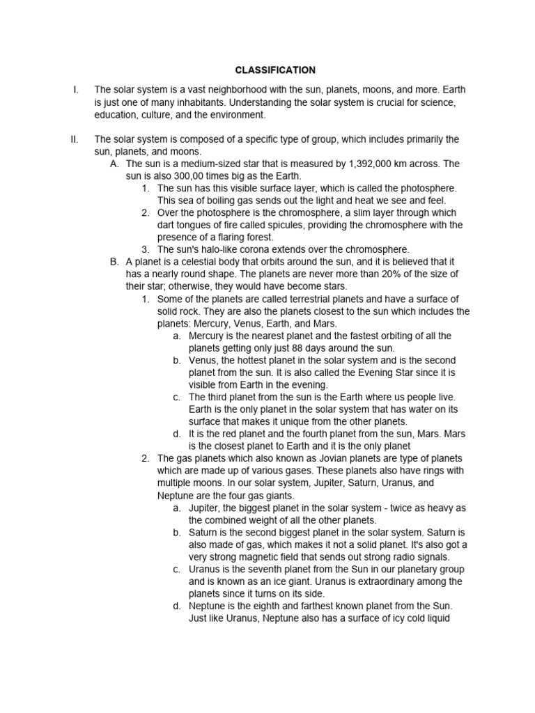 Classification | PDF | Planets | Solar System