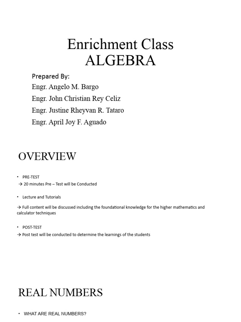Enrichment Class Lecture Algebra NEW | PDF | Equations | Division (Mathematics)