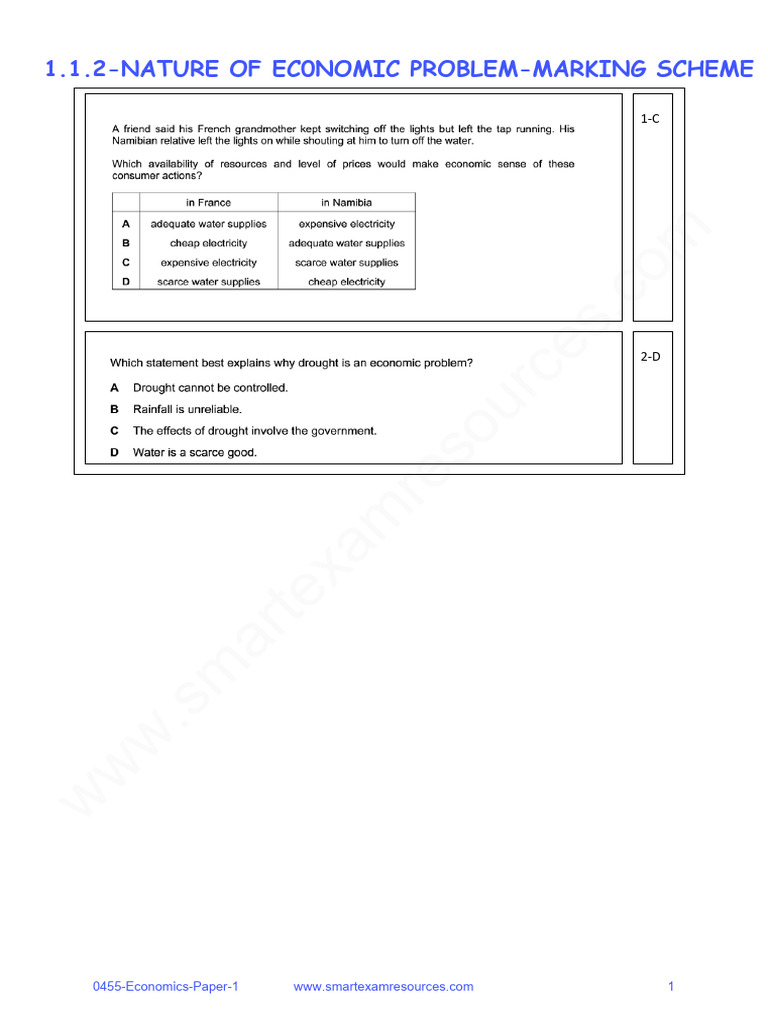 Economics Paper 1 Marking Scheme | PDF
